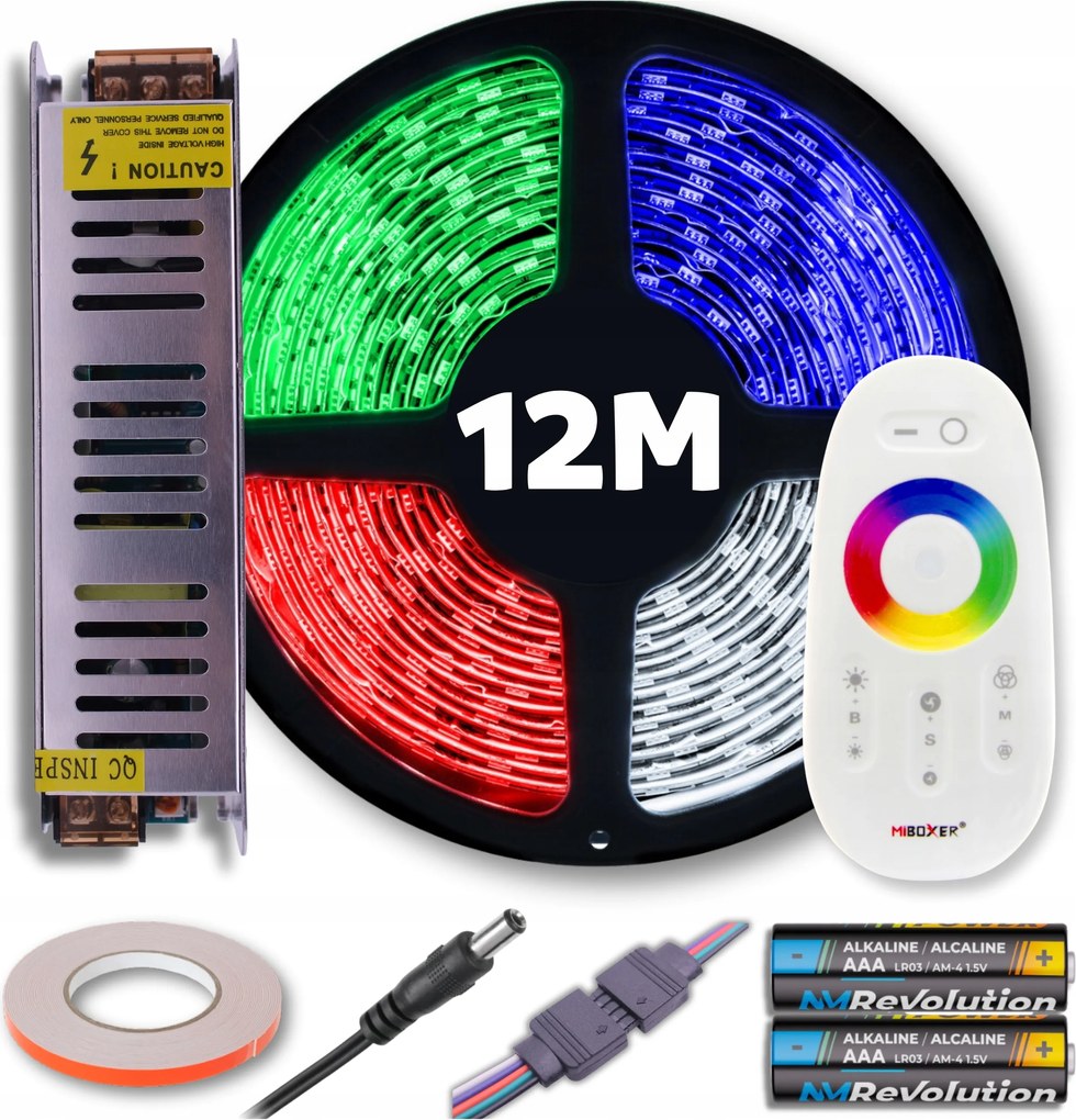 Set Led pásek Rgb barevný bílý studený s dálkovým ovládáním a napájecím zdrojem 12M 12V