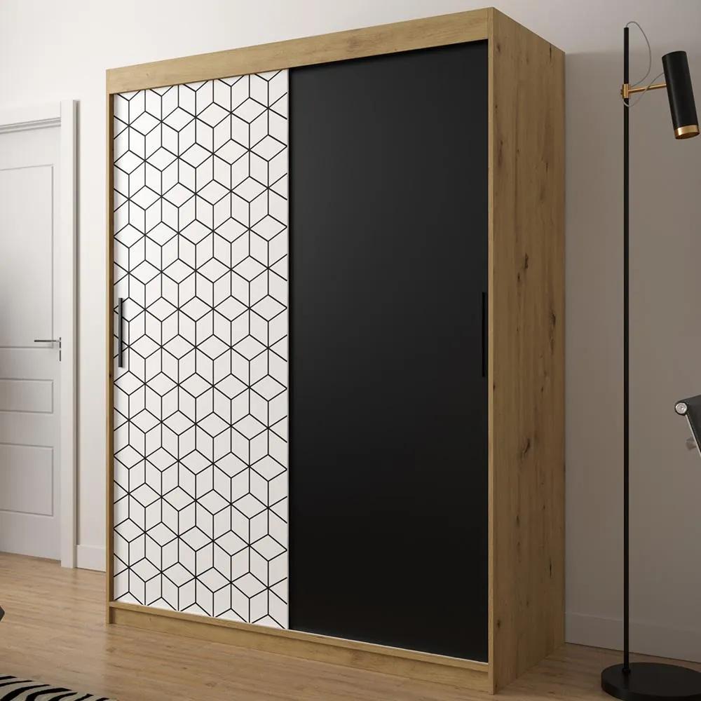 Šatní skříň Plaster | 150 cm | artisan/bílá/černá