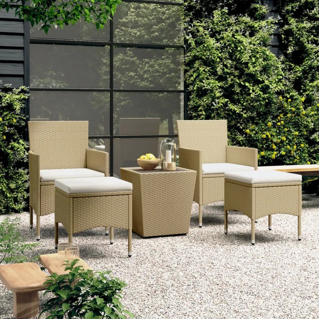 5dílný zahradní bistro set polyratan a tvrzené sklo béžový 3058370