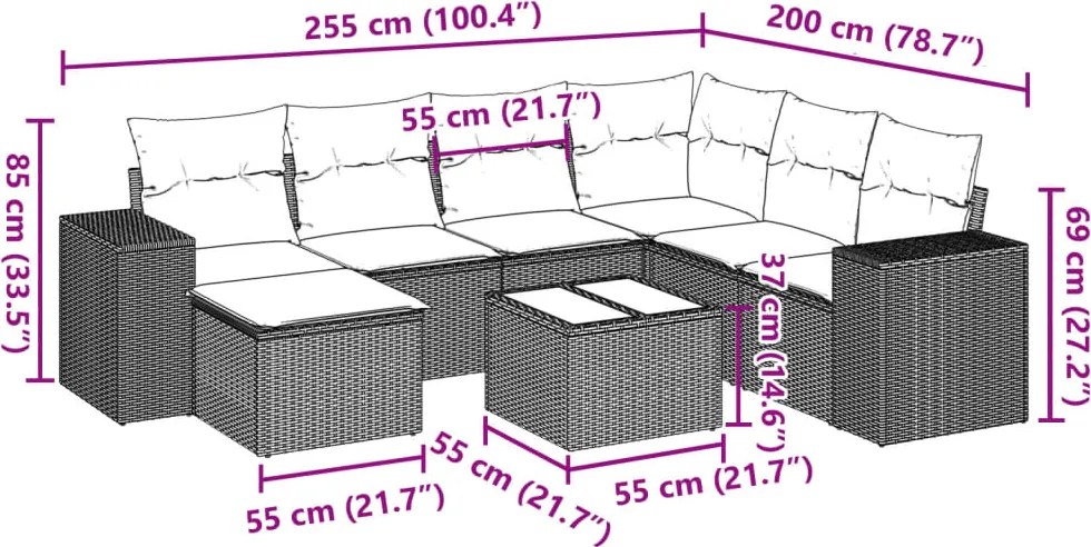 8dílná zahradní sedací souprava s poduškami béžová polyratan 3255246