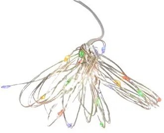 LED světýlka na baterie, kapičky, 2,30 m, barevné, 20 diod, drátek, IP20 interiér, 3 × AA