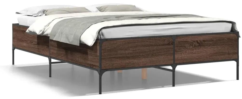 Rám postele hnědý dub 135 x 190 cm kompozitní dřevo a kov,  3279816