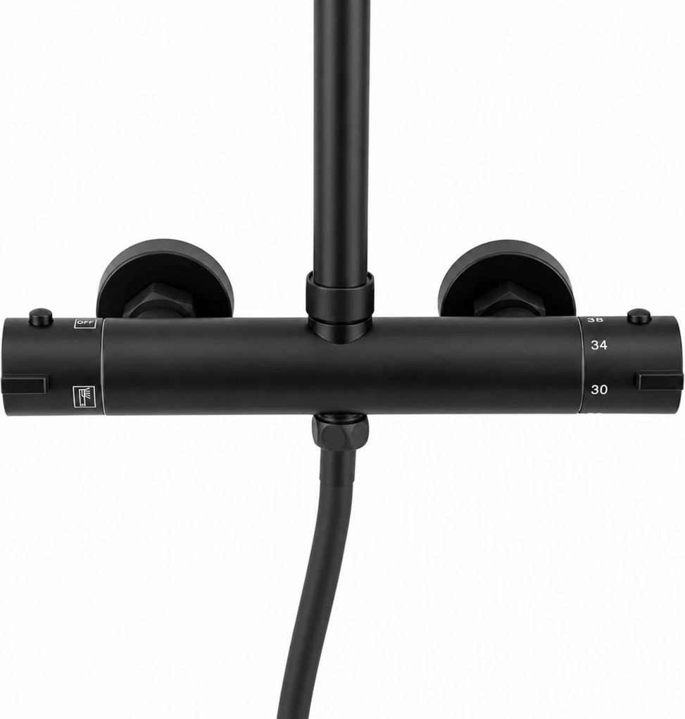 Erga Dubaj, sprchový set s termostatickou baterií a hlavovou sprchou 30 cm, černá matná, ERG-YKA-BP.DUBAJ-THERM-30-BLK