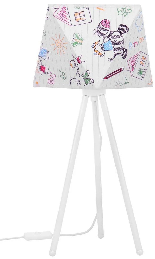 Dětská stolní lampa Diamond, 1x bílé textilní stínítko se vzorem