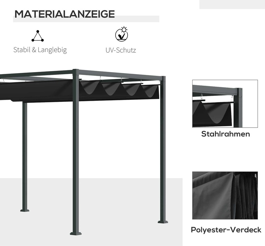Outsunny pergola altán zastřešení terasy s posuvnou střechou 298x213x221cm polyester černá šedá pro zahradu a terasu |