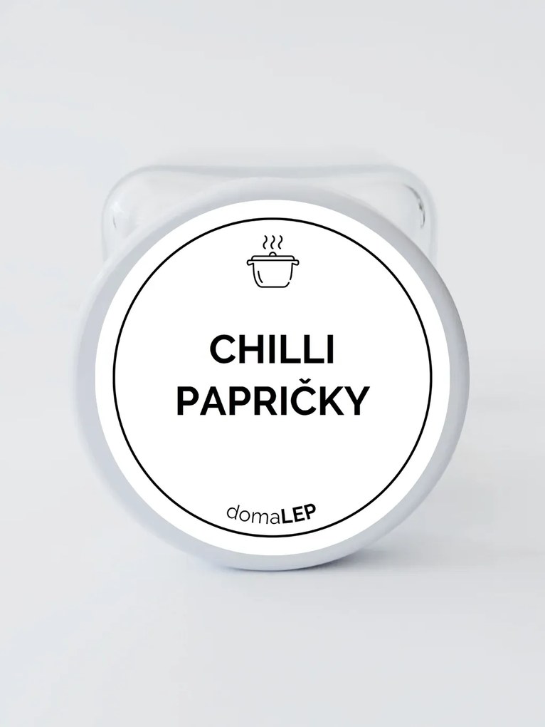 Samolepka na kořenky CHILLI PAPRIČKY bílá 5 cm tučné písmo