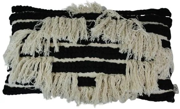 Černo-krémový polštář s třásněmi Boho - 30*50cm