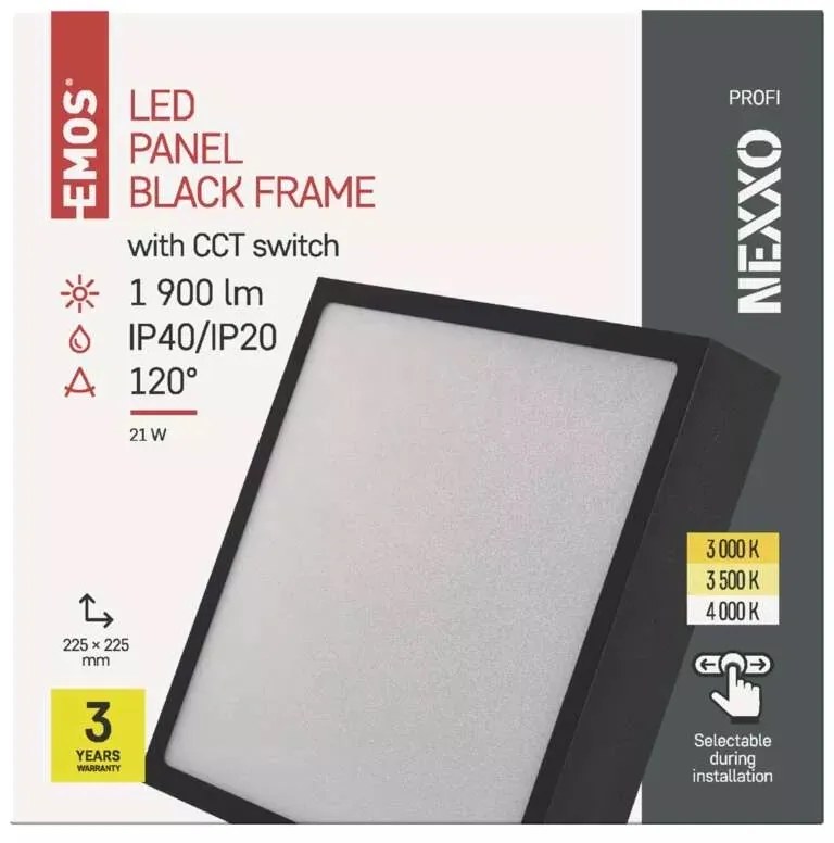 Emos lighting LED přisazený panel NEXXO 22,5cm, 21W, CCT, čtvercový Barva: Černá