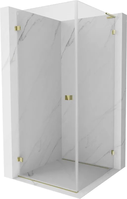 Mexen Lunar-B L, sklápěcí sprchový kout levý 70 x 70 cm, 8mm čiré sklo, zlatý profil, 832L-070-070-50-00-L