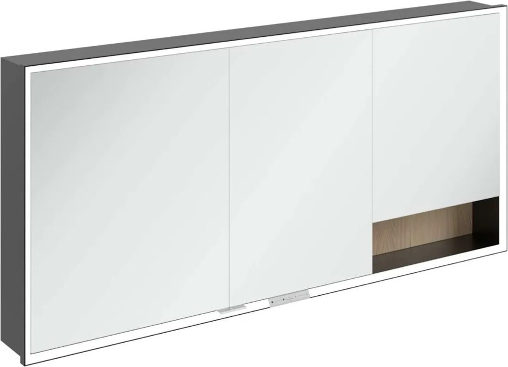 Villeroy & Boch My View+ - Zrcadlová skříňka s LED osvětlením 160x75x17 cm, 3 dvířka, Nordic Oak/matná černá B48216VJ