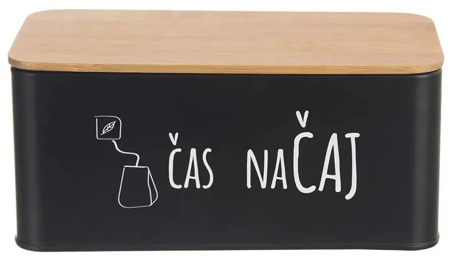 Orion Dóza na čaj, plechová s bambusovým víkem, černá - ČAS NA ČAJ