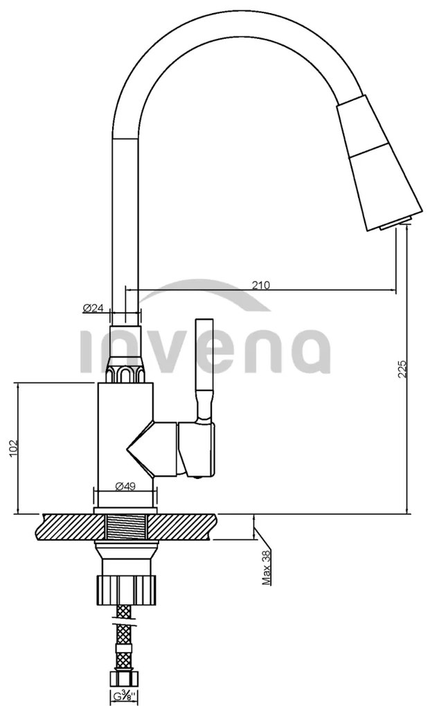 Invena Hula, vysoká dřezová baterie 2-funkční, černá-chromová, INV-BZ-85-L04-L