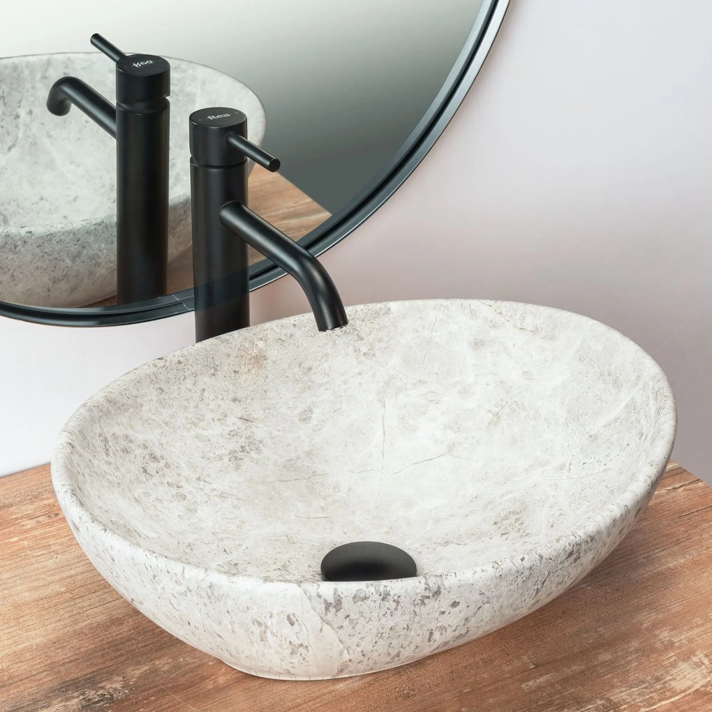 Rea Sofia Light Stone, umyvadlo na desku 41x35 cm, imitace kamene-šedá, REA-U0165