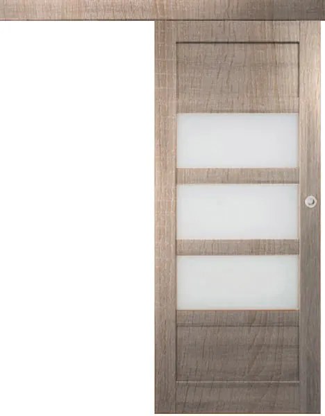 posuvné interiérové dveře na stěnu vasco doors BRAGA model B Průchozí rozměr: 70 x 197 cm, Orientace dveří: Levé dveře, Dekor: Dub stříbrný