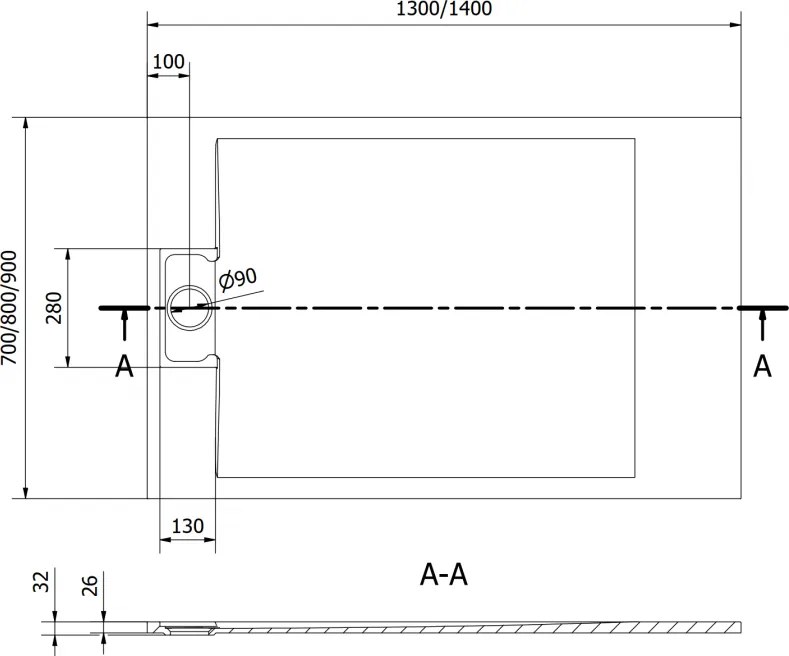 Mexen Otto, SMC obdélníková sprchová vanička 130 x 90 cm, bílá, 4N109013