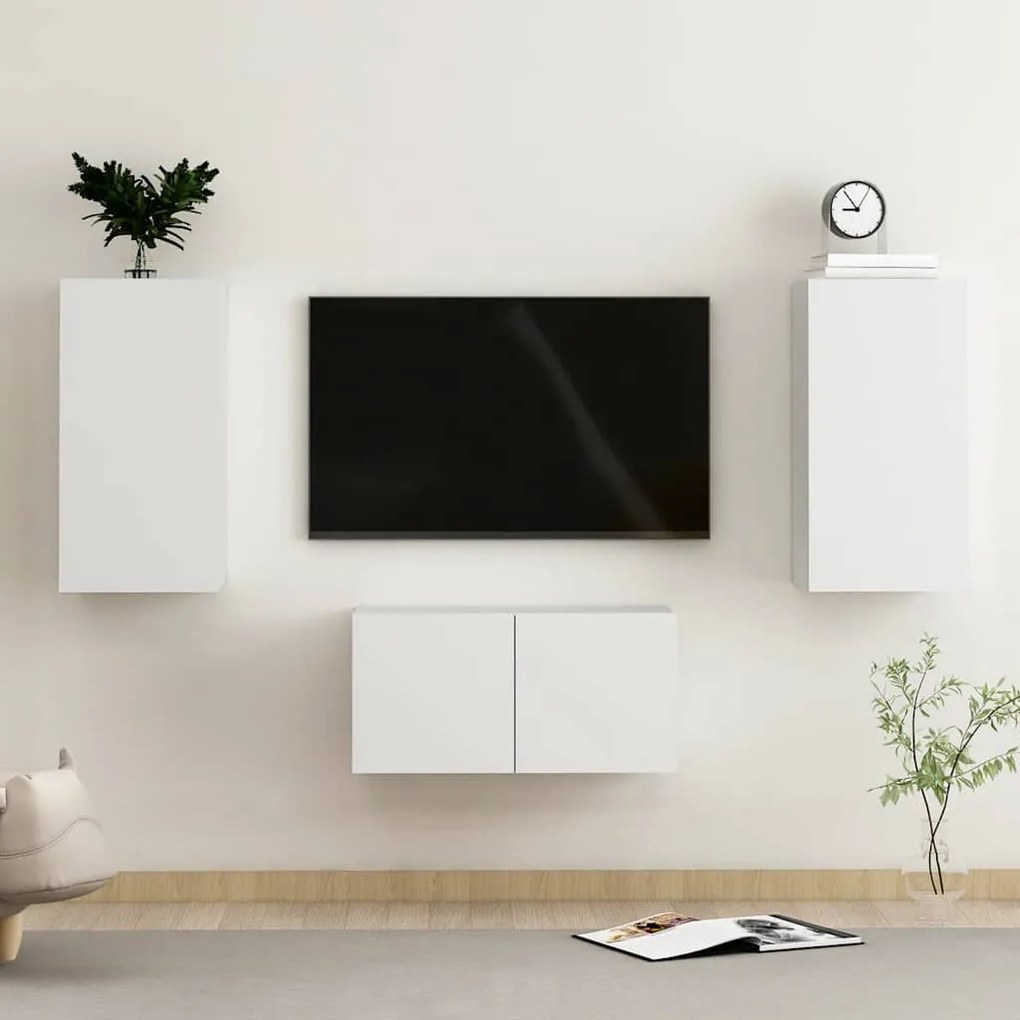 3dílný set TV skříněk bílý kompozitní dřevo 3078657