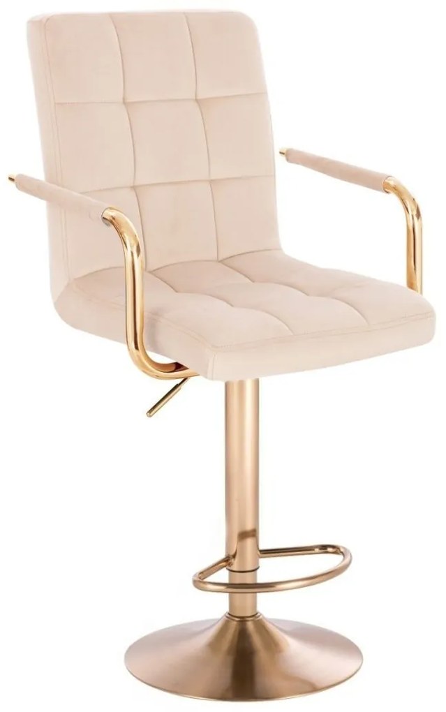 LuxuryForm DESIGN Barová židle VERONA GOLD VELUR na zlaté kulaté podstavě - krémová