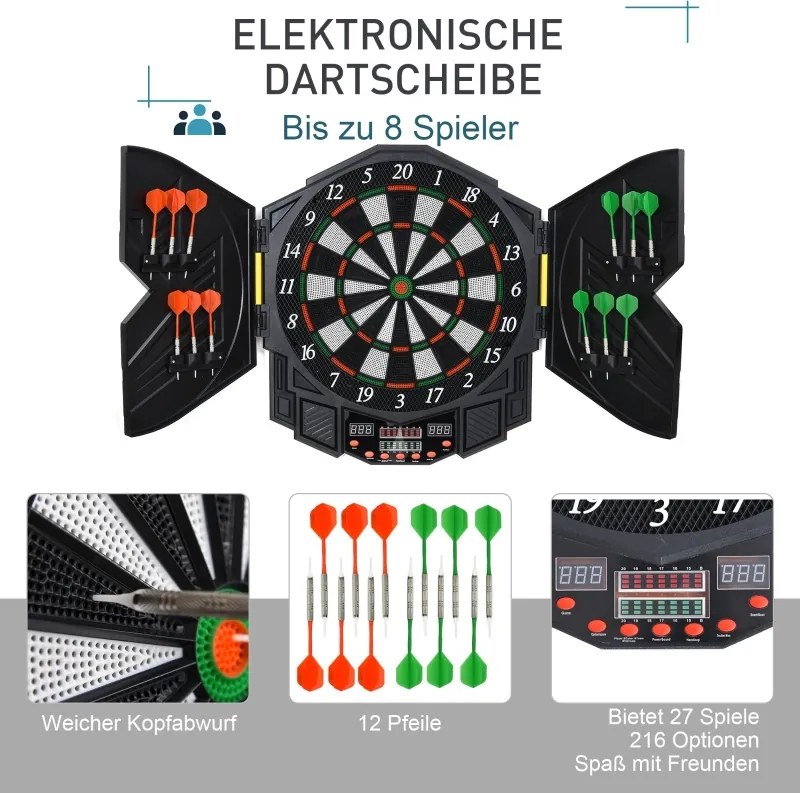 Elektronický terč na šipky s LED displejem vč. 12 šipek, 49 x 55 cm B8-0006
