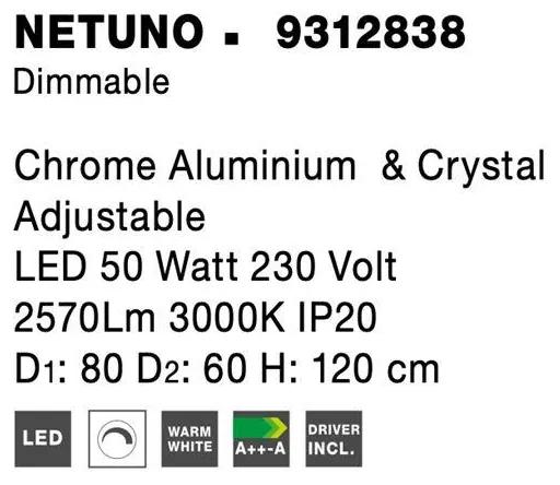 Nova Luce Závěsné svítidlo NETUNO chromovaný hliník a křišťál nastavitelné LED 50W 3000K stmívatelné