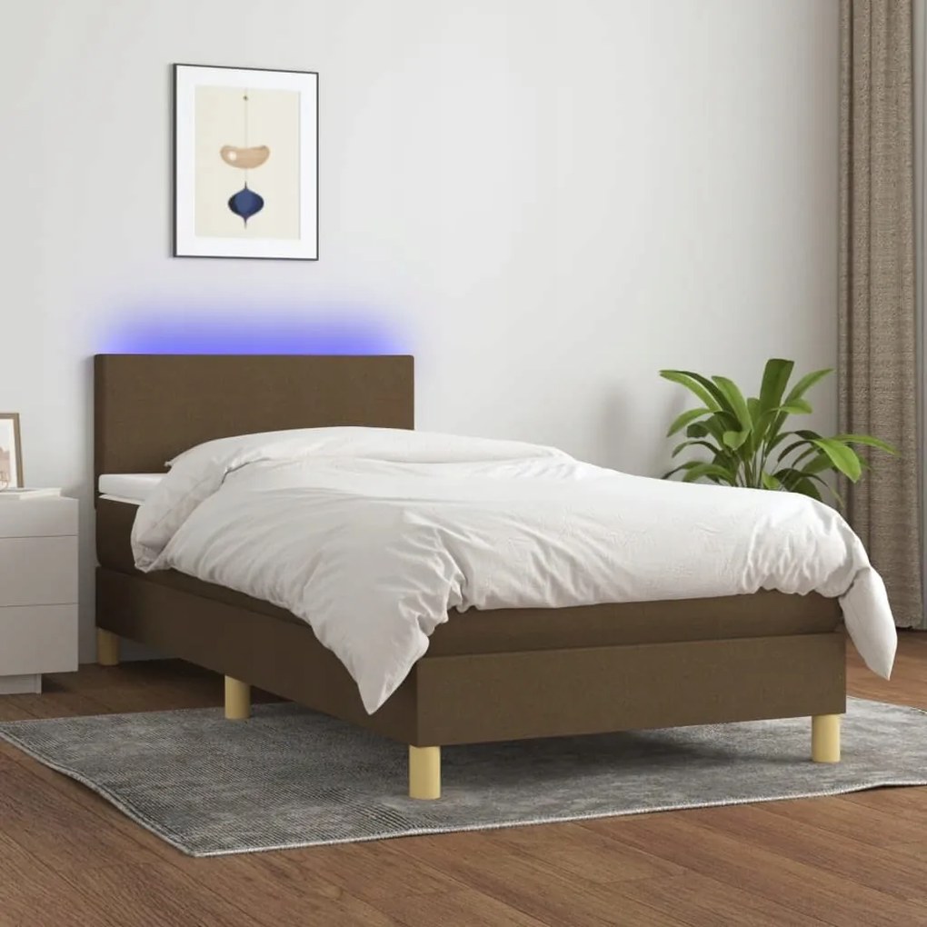 Box Spring Postel S Matrací A Led Textil Tmavě Hnědá Hladký design 90 x 2