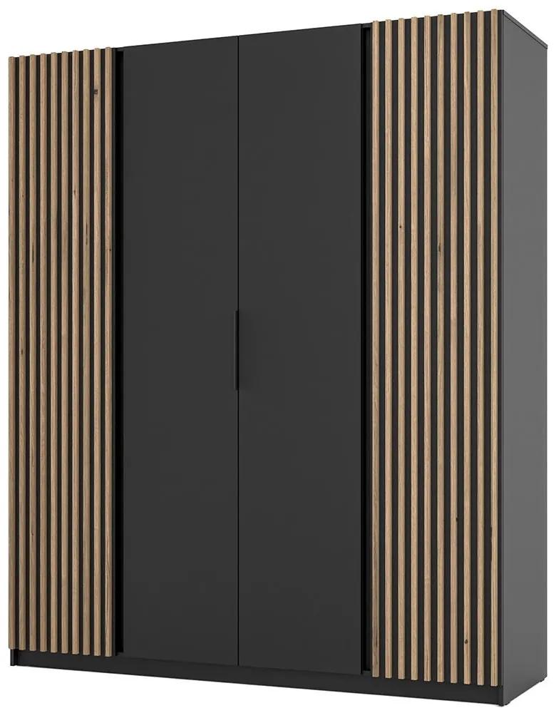 Šatní skříň KAJA 2LAM 2F | 200 cm | bez zrcadla | VYSOKÁ | černá + lamely