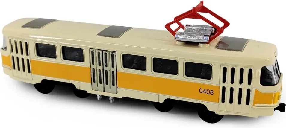 RAPPA Kovová česká retro tramvaj Tatra T3 s otevíracími středními dveřmi - 16 cm - žlutá