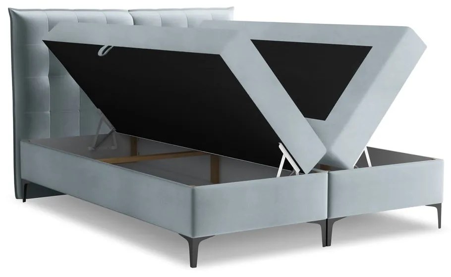 Světle modrá boxspring postel s úložným prostorem 180x200 cm Mikana – Makamii