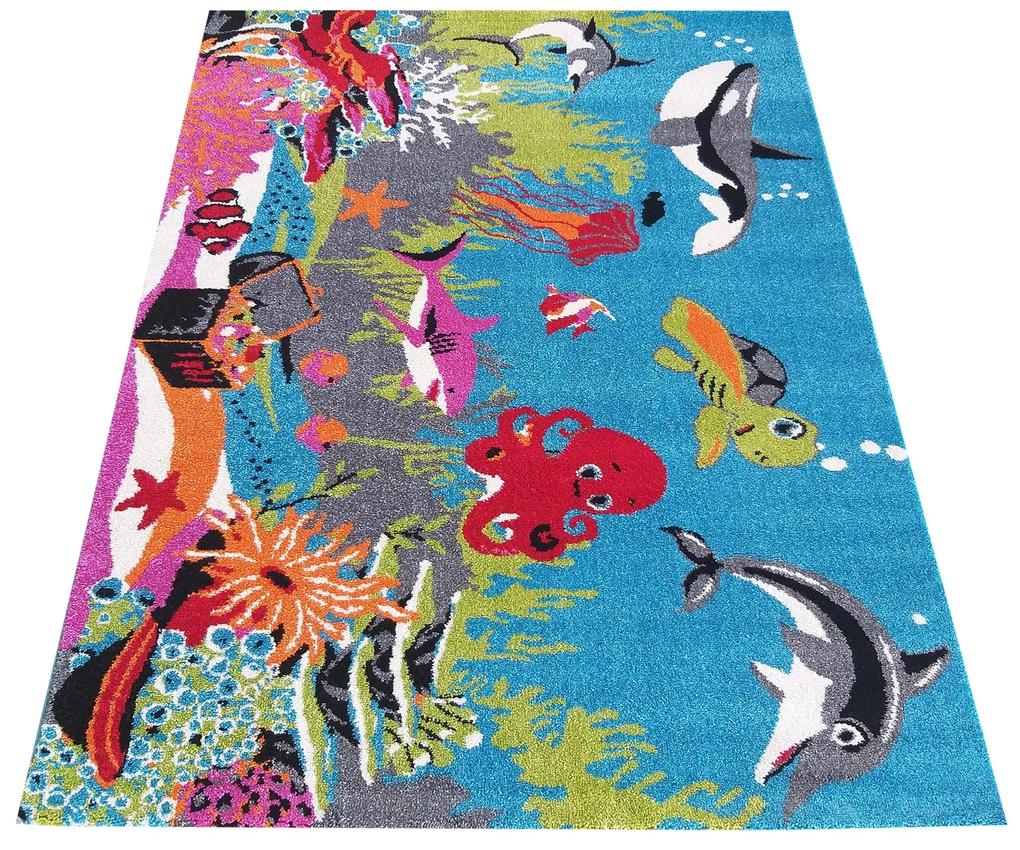 Dětský kusový koberec Mondo 104 Moře žralok delfín chobotnice modrý Rozměr: 120x170 cm