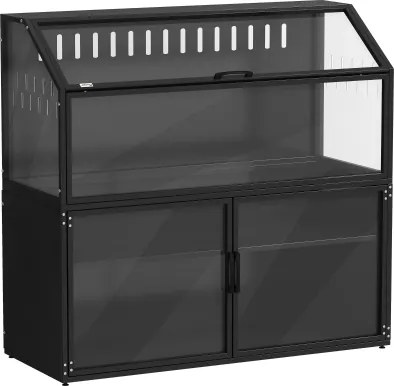 PawHut 2-v-1 klec pro křečky s úložnou skříní pro malá zvířata, syrské křečky a myši, ocel a akryl, černá
