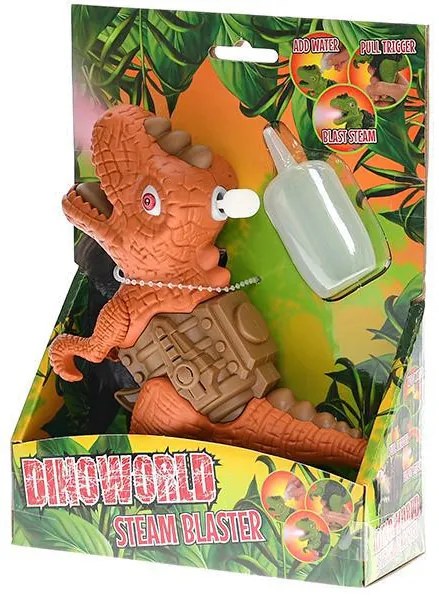 Dinoworld dinosaurus 17cm na baterie se světlem a zvukem vytvářející páru Hnědý