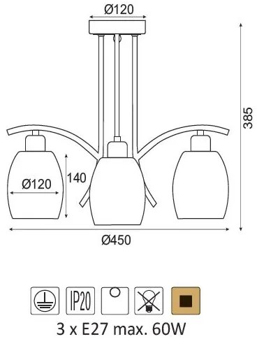 ACA DECOR Stropní svítidlo AMSTEL max. 3x60W/E27/230V/IP20