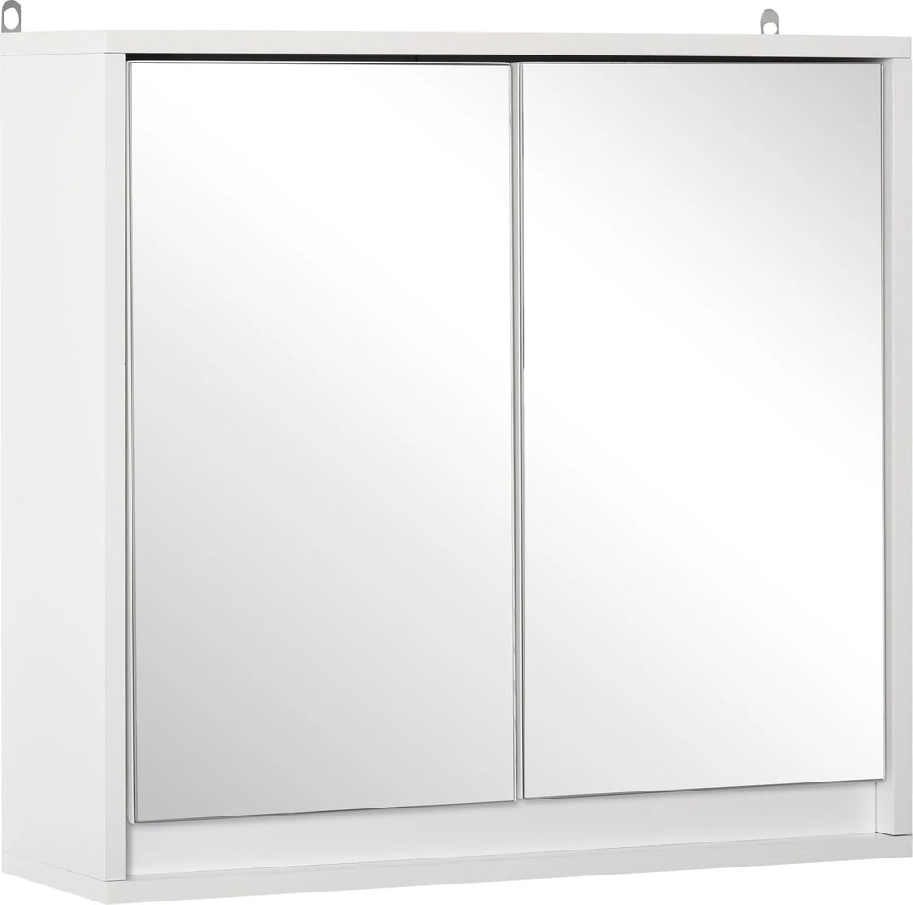 Koupelnová skříňka HOMCOM se zrcadlem, 2 dveřmi a nastavitelnou policí, závěsná koupelnová skříňka pro toaletu, moderní styl 48x14,5x45 cm Bílá | Aoso