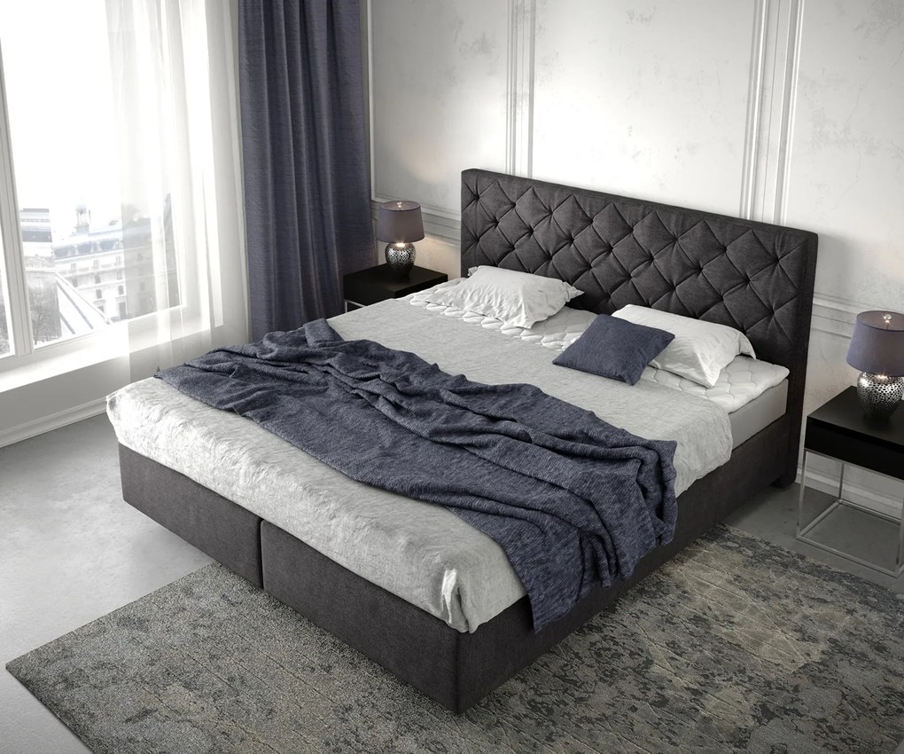 DELIFE Boxspring postel Dream-Great 180x200 cm černá s matrací a topperem