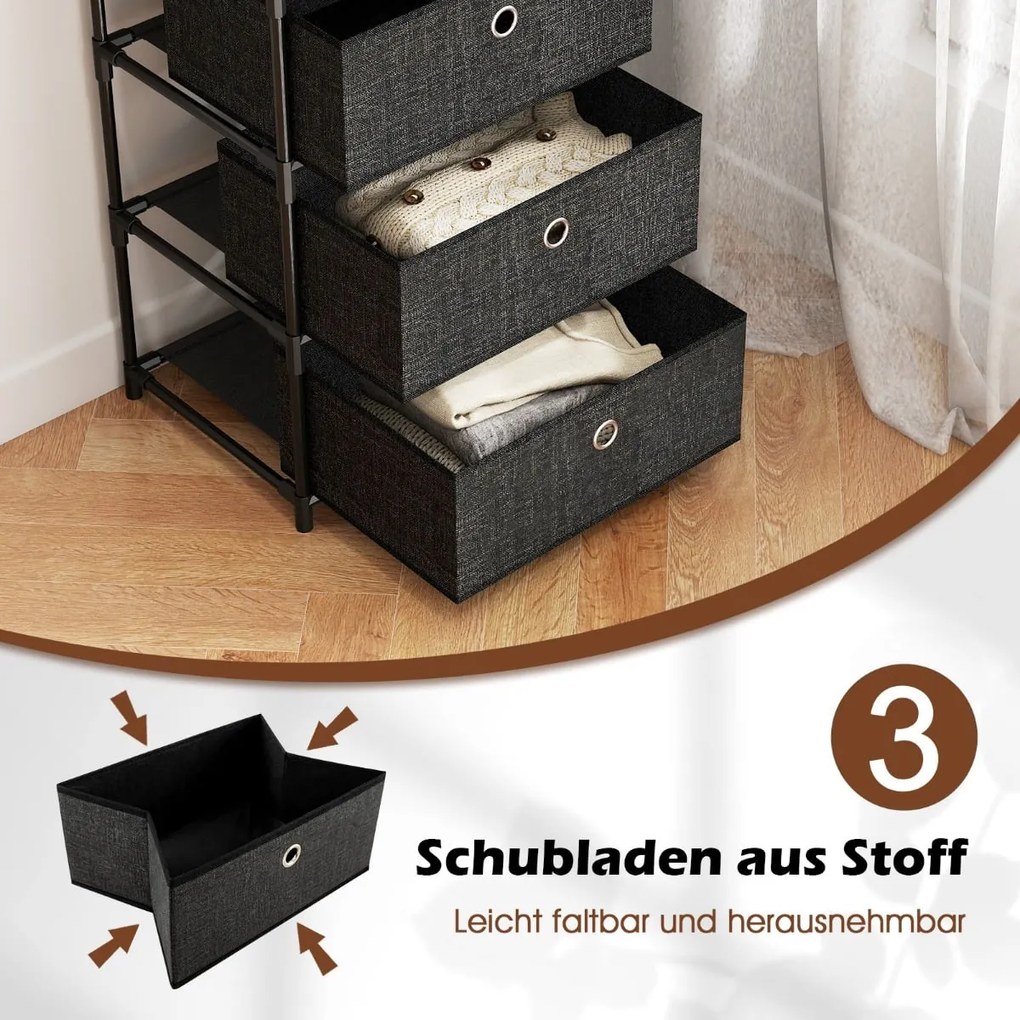 Costway Komoda s 3 zásuvkami Látková komoda s dřevěnou deskou – 40 × 30 × 81 cm
