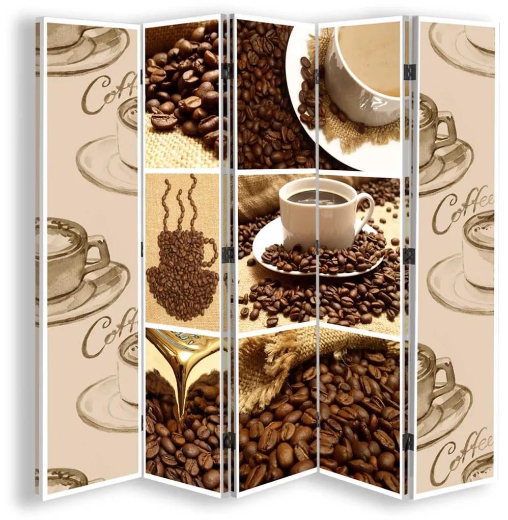 Ozdobný paraván, Káva v různých podobách - 180x170 cm, pětidílný, korkový paraván