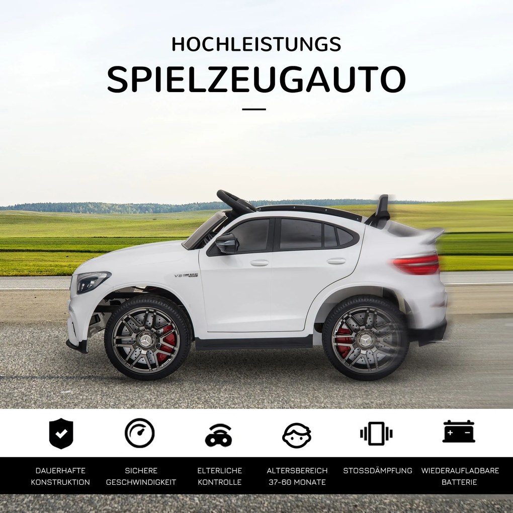HOMCOM 12V Mercedes-Benz AMG GLC63S COUPE dětské elektrické autíčko s dálkovým ovládáním a bezpečnostním pásem, 2 x 35W motory, bílé 115 x 70 x 55 cm…