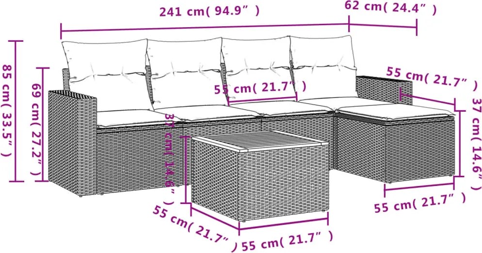 6dílná zahradní sedací souprava s poduškami béžová polyratan 3224098