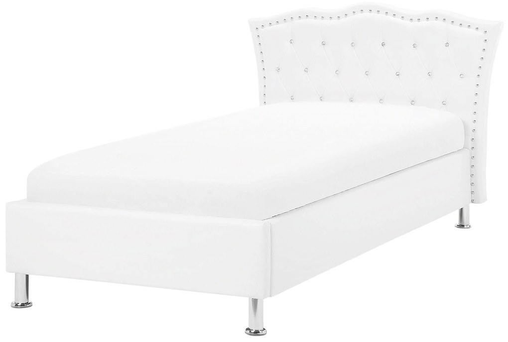Bílá kožená postel Chesterfield s úložištěm 90x200 cm METZ Beliani