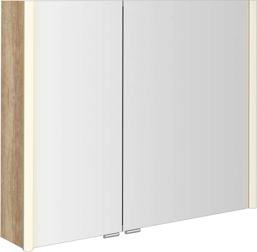 Sapho Alix - Zrcadlová skříňka s LED osvětlením 86x70x18 cm, 2x dvířka, dub alabama AX186-0022