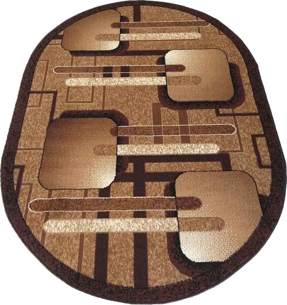 DY Oválný hnědý koberec s geometrickým vzorem Alfa 16 Rozměr: 80x150 cm