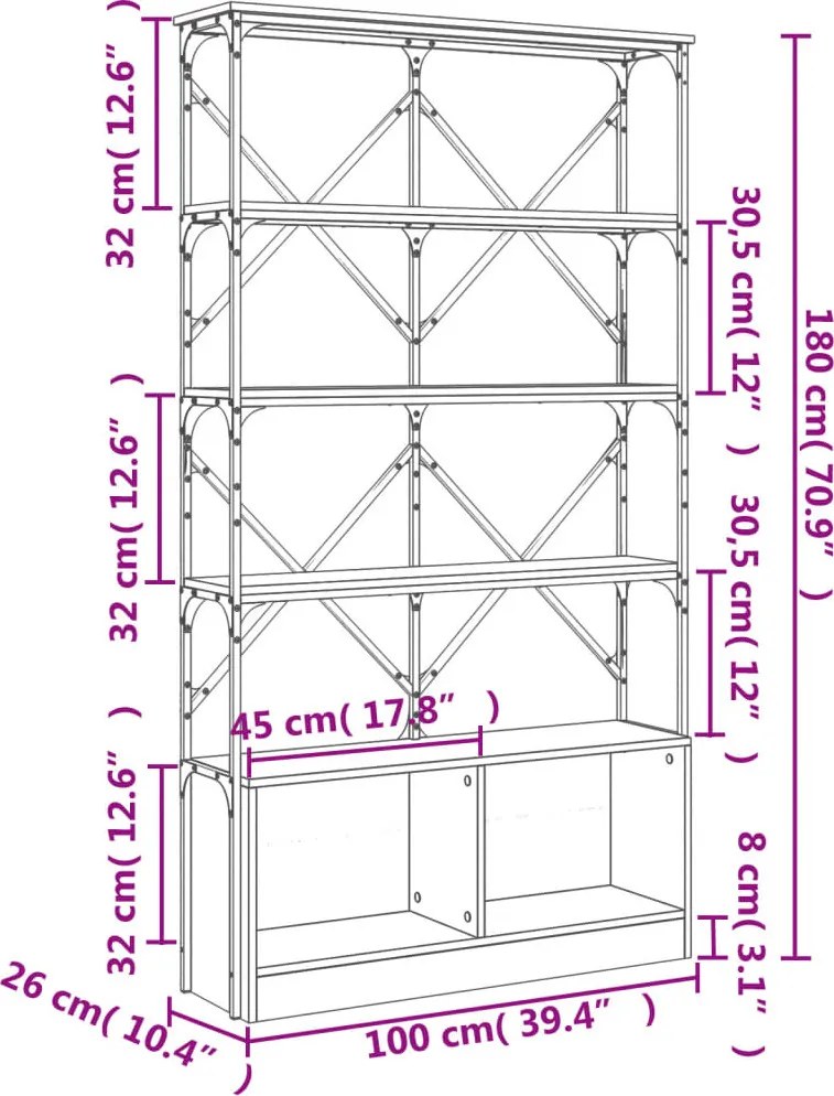 vidaXL Knihovna 100 x 26 x 180 cm kompozitní dřevo a kov [845429] Barva: Černá