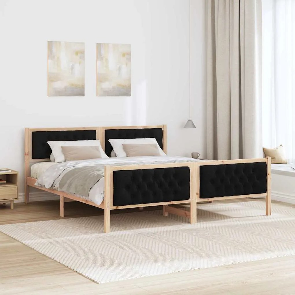 Rám postele s čelo Černá 160 x 200 cm Masivní borové dřevo 3394280
