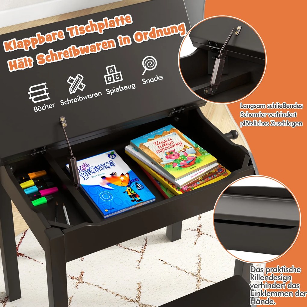 Costway Dětský stůl + židlička z masivu s rozkládací deskou stolu a – hnědý