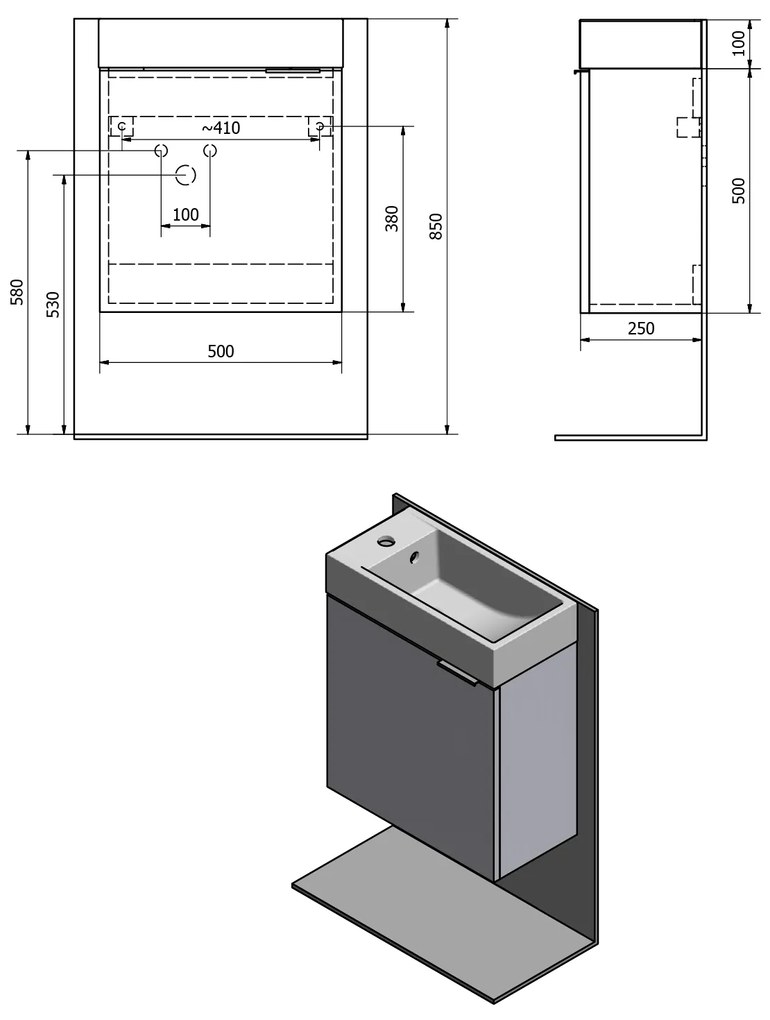 Sapho, LATUS IV umyvadlová skříňka 49,5x50x25cm, bílá (55570), LT410-3030