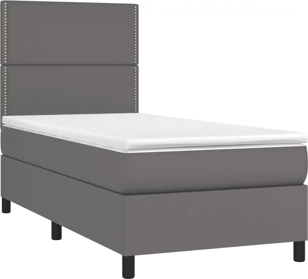 Box spring postel s matrací a LED šedá 100x200 cm umělá kůže 3135871