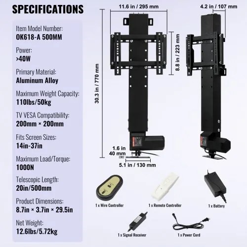 Motorizovaný TV zdvih Délka zdvihu 50,8 cm