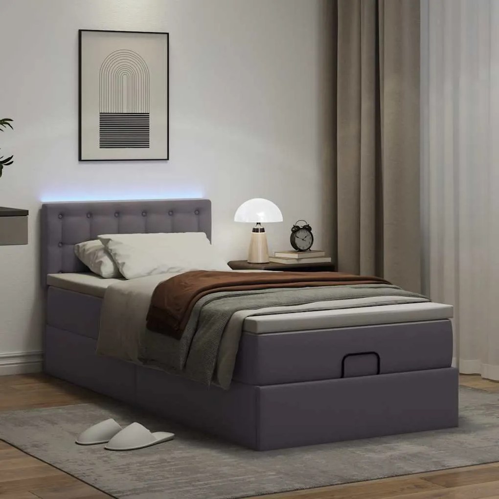 Osmanský rám postele s matrací šedá 90x200cm umělá kůže 3312135
