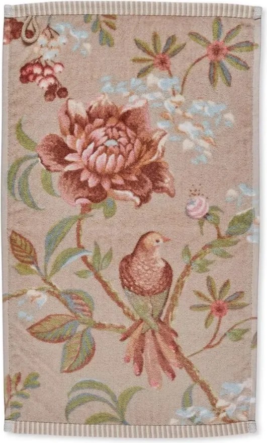 Pip Studio ručníky z bavlněného froté Secret Garden, khaki (Luxusní ručníky z bavlněného froté v designu Secret Garden v barvě khaki)