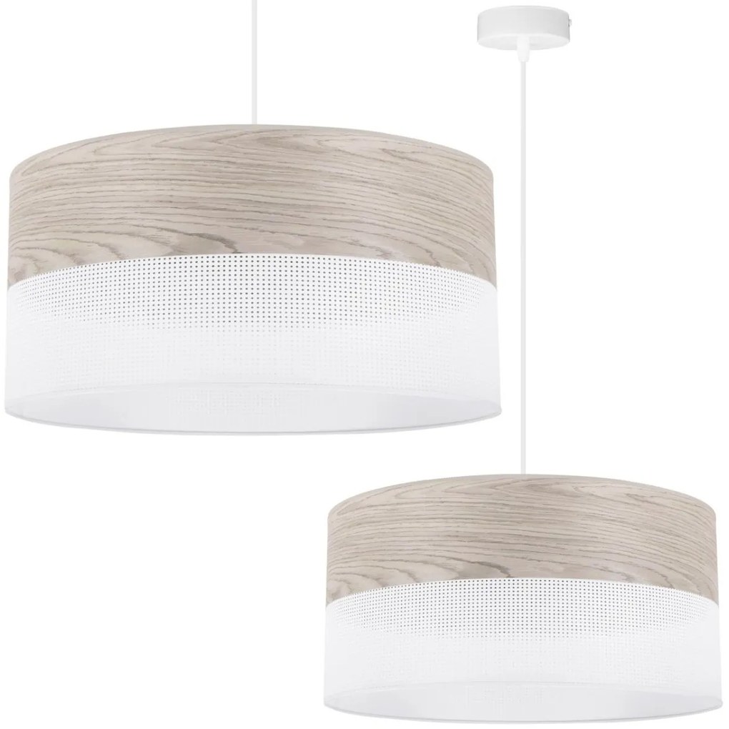 Závěsné svítidlo Wood, 1x světle béžová dubová dýha/bílé plastové stínítko, (fi 44cm)