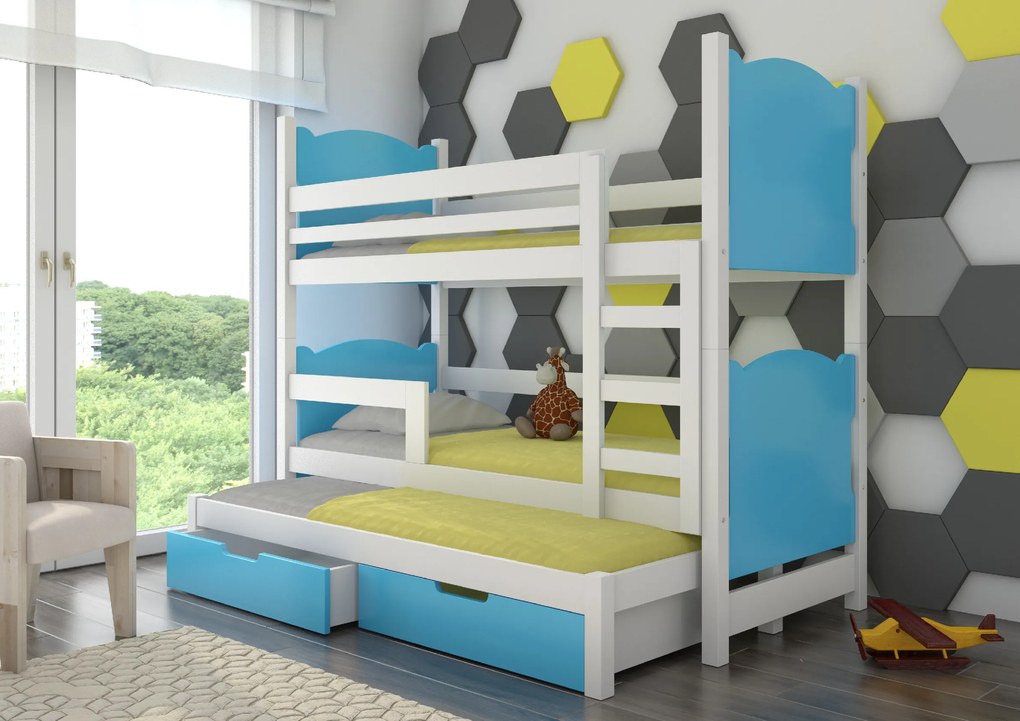 ADRK Furniture Patrová postel pro tři osoby s matracemi LETICIA CH-Let-W+BL-D033